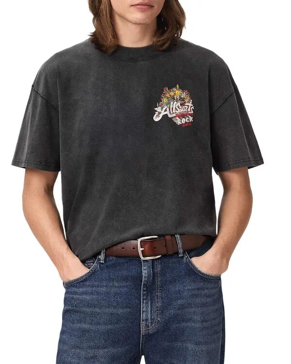 ALLSAINTS International Rock Festival Crewneck T-shirt - Washed Black
