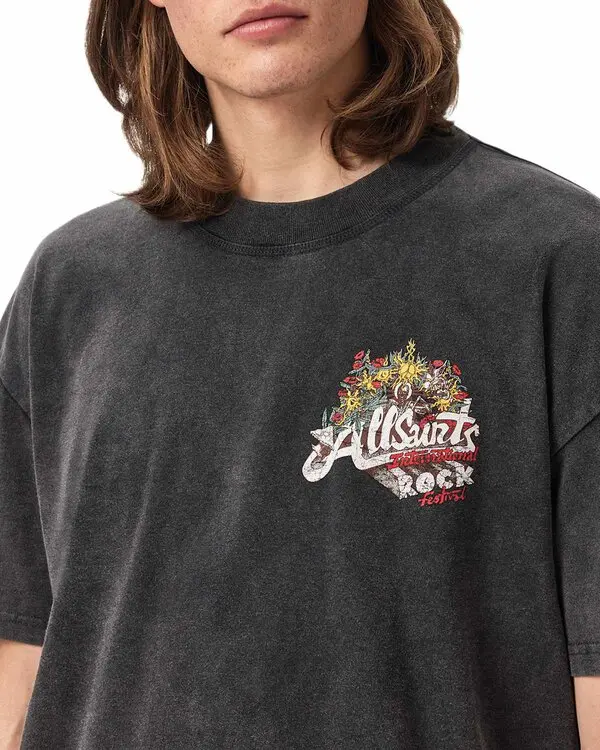 ALLSAINTS International Rock Festival Crewneck T-shirt - Washed Black