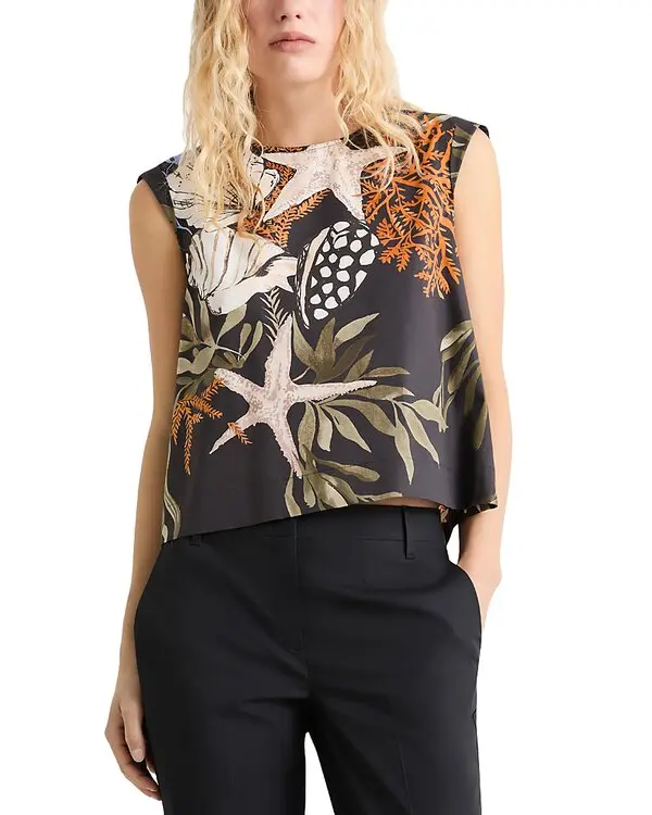 Marella Affine Printed Cotton Blend Top - Black