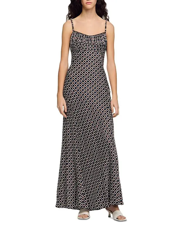 Sandro Dona Floral Slip Maxi Dress - Deep Blue