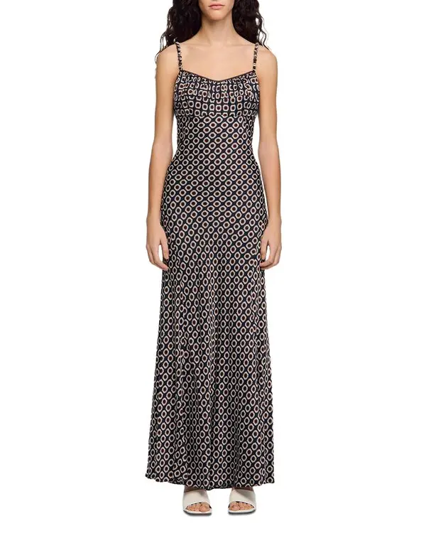 Sandro Dona Floral Slip Maxi Dress - Deep Blue