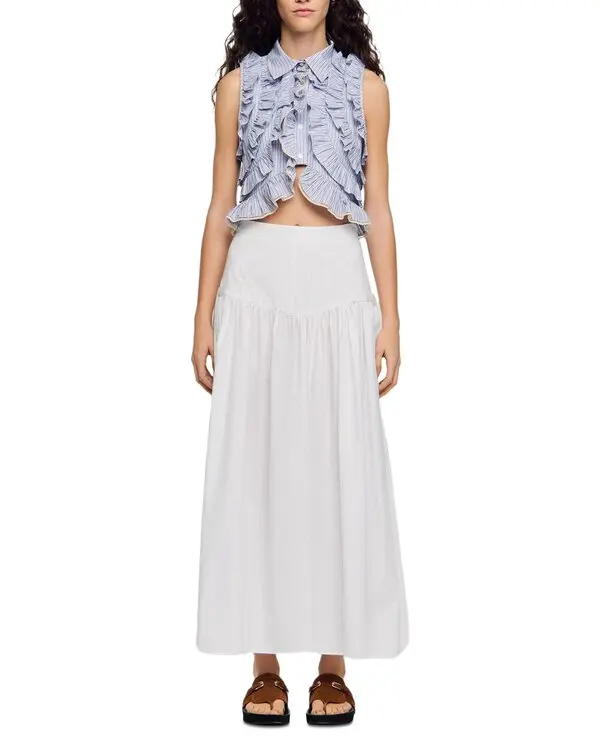 Sandro Poplin Side Tie Maxi Skirt