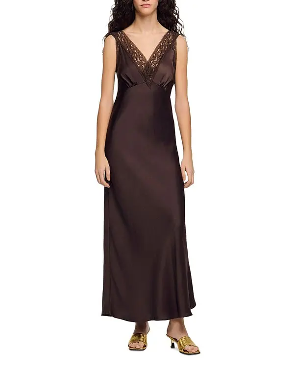 Sandro Behati Lace Collar Maxi Dress - Brown