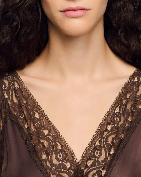 Sandro Behati Lace Collar Maxi Dress