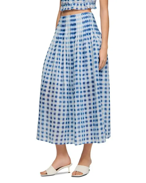 Sandro Gingham Linen Blend Maxi Skirt