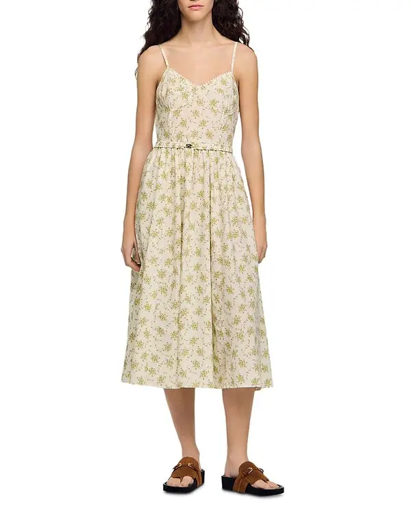 Sandro Floral Sweetheart Midi Dress