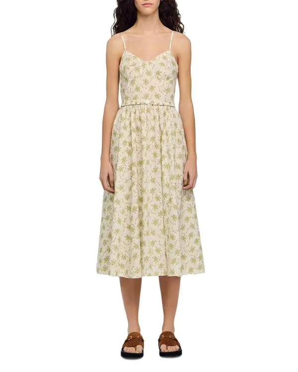 Sandro Floral Sweetheart Midi Dress