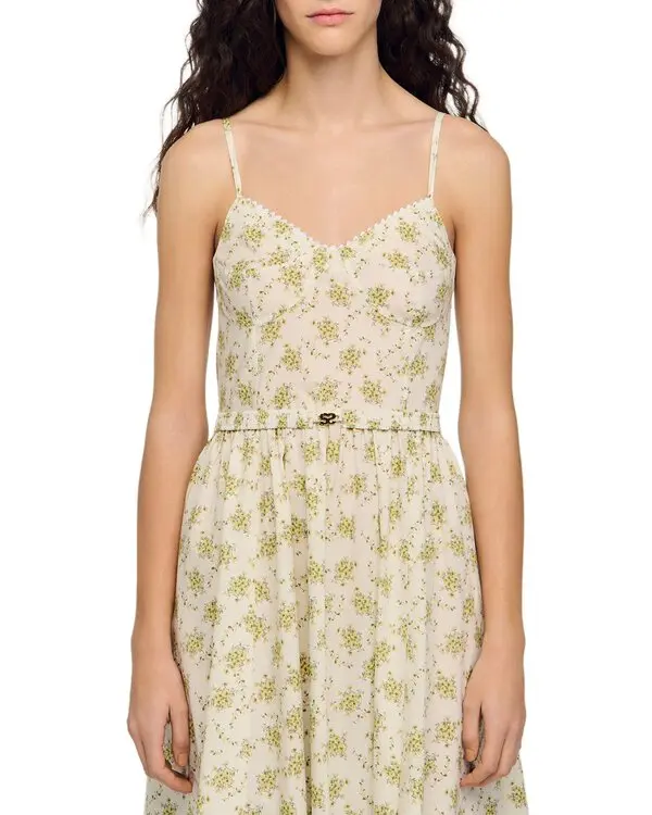 Sandro Floral Sweetheart Midi Dress