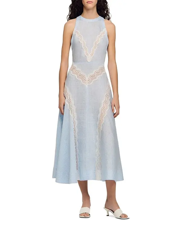 Sandro Nathalie Lace Trim Dress - Ciel / Blanc
