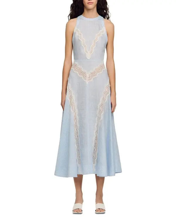 Sandro Nathalie Lace Trim Dress - Ciel / Blanc