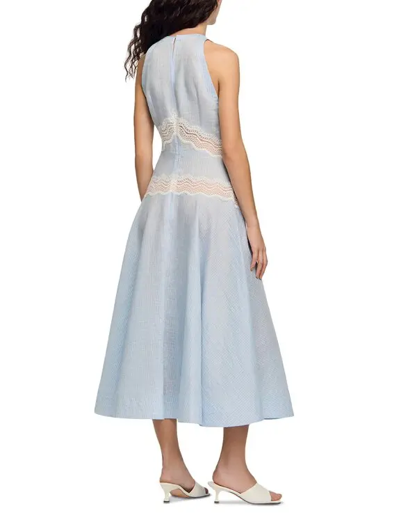 Sandro Nathalie Lace Trim Dress - Ciel / Blanc