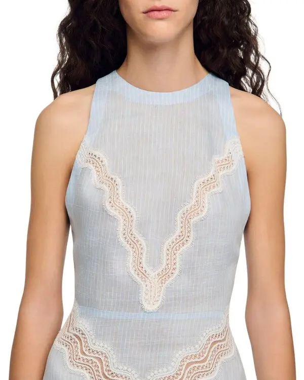 Sandro Nathalie Lace Trim Dress - Ciel / Blanc