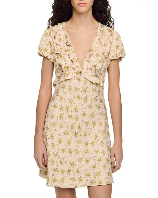 Sandro Louise Floral Print Mini Dress - Light Pink