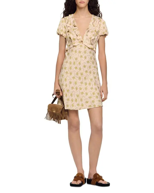 Sandro Louise Floral Print Mini Dress - Light Pink