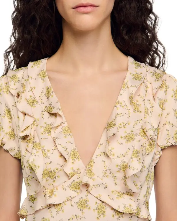 Sandro Louise Floral Print Mini Dress - Light Pink