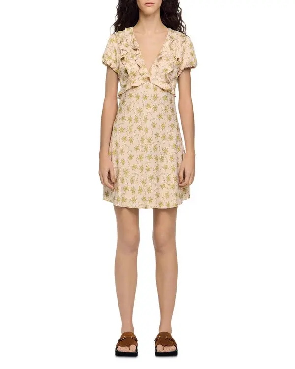 Sandro Louise Floral Print Mini Dress - Light Pink