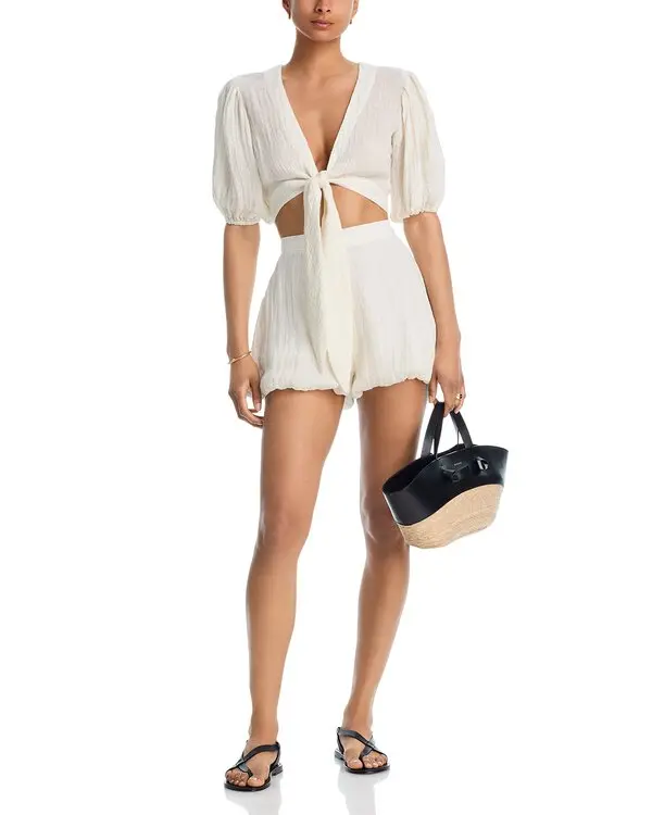 Lisa Marie Fernandez Pouf Tie Blouse - White