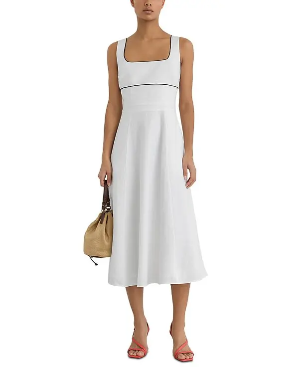REISS Dorothea Contrast Trim Linen Dress