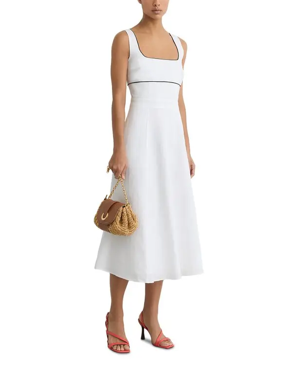 REISS Dorothea Contrast Trim Linen Dress