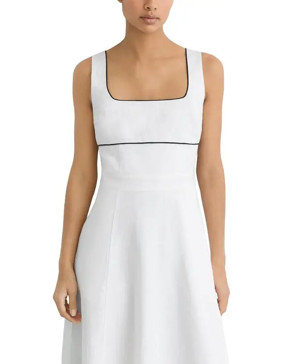 REISS Dorothea Contrast Trim Linen Dress