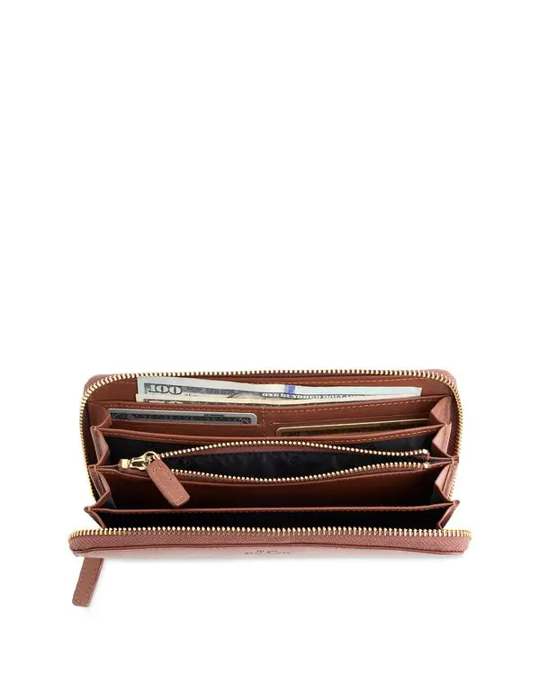 ROYCE NEW YORK Rfid Blocking Continental Zip Wallet - Tan