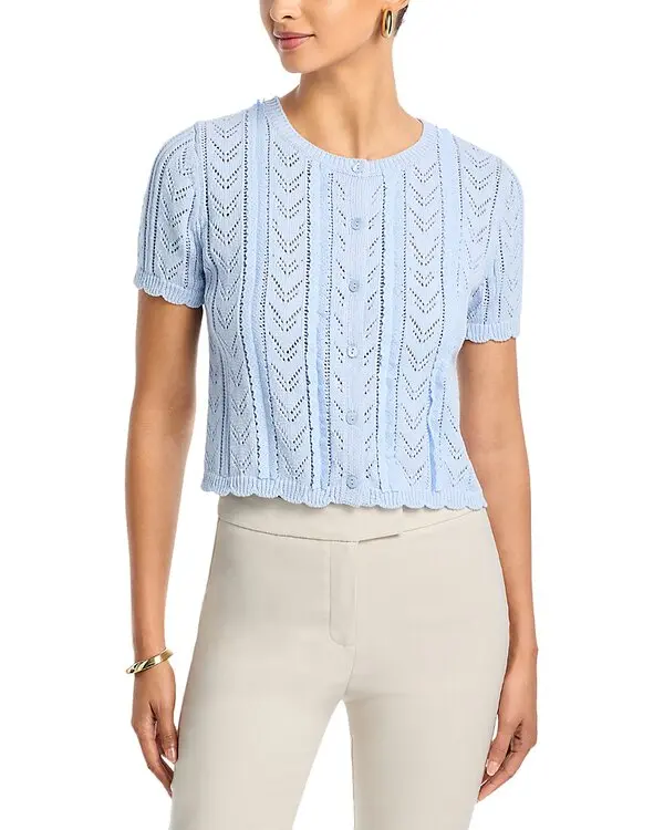 Aqua Pointelle Scoop Neck Sweater