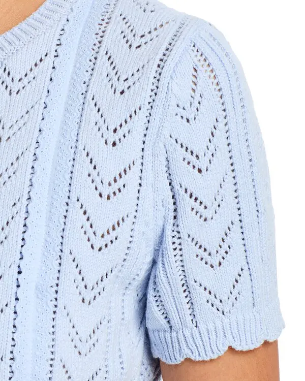 Aqua Pointelle Scoop Neck Sweater