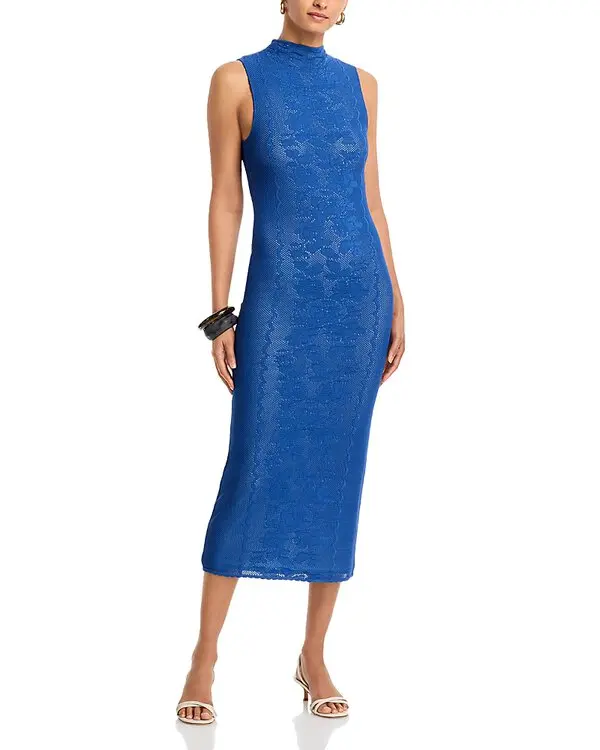 Aqua Placed Crochet Midi Dress - Navy