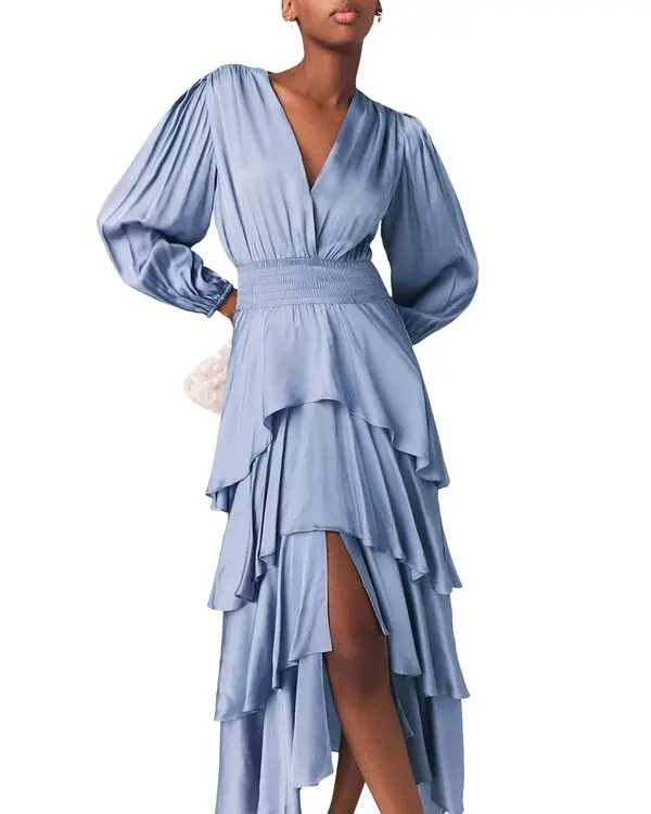 Maje Ruffinello Ruffle Tiered Maxi Dress - Blue Grey