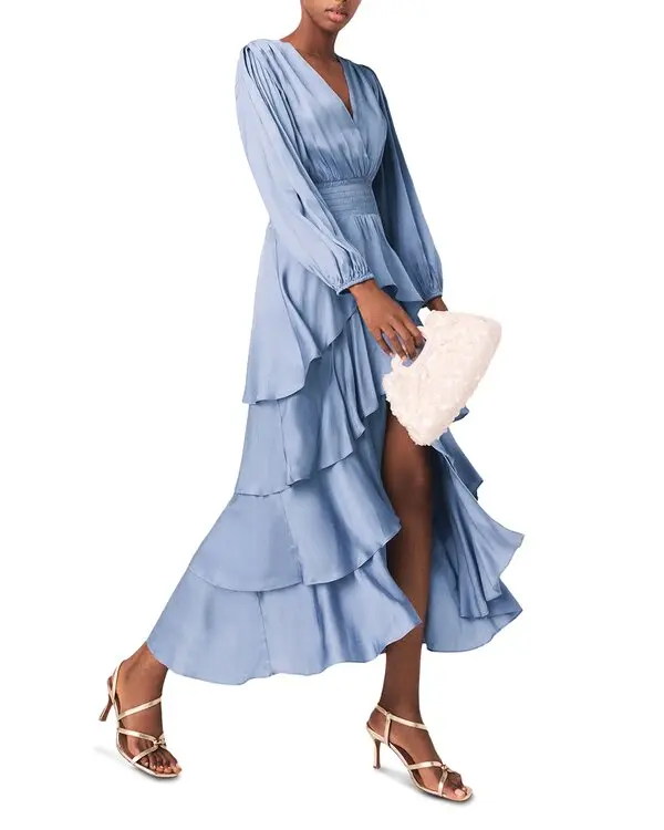 Maje Ruffinello Ruffle Tiered Maxi Dress - Blue Grey