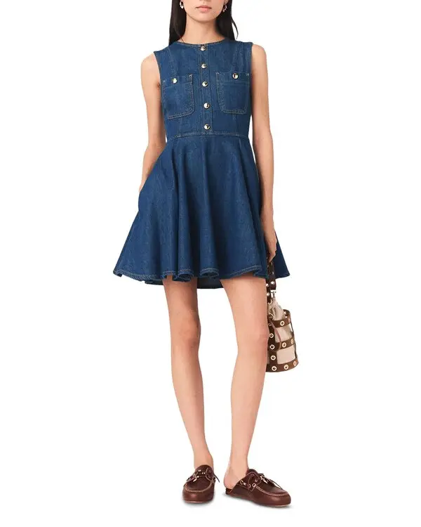 Maje Risunim Flared Mini Denim Dress - Navy
