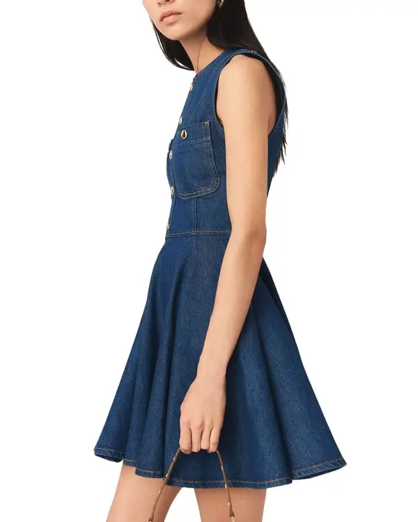 Maje Risunim Flared Mini Denim Dress - Navy