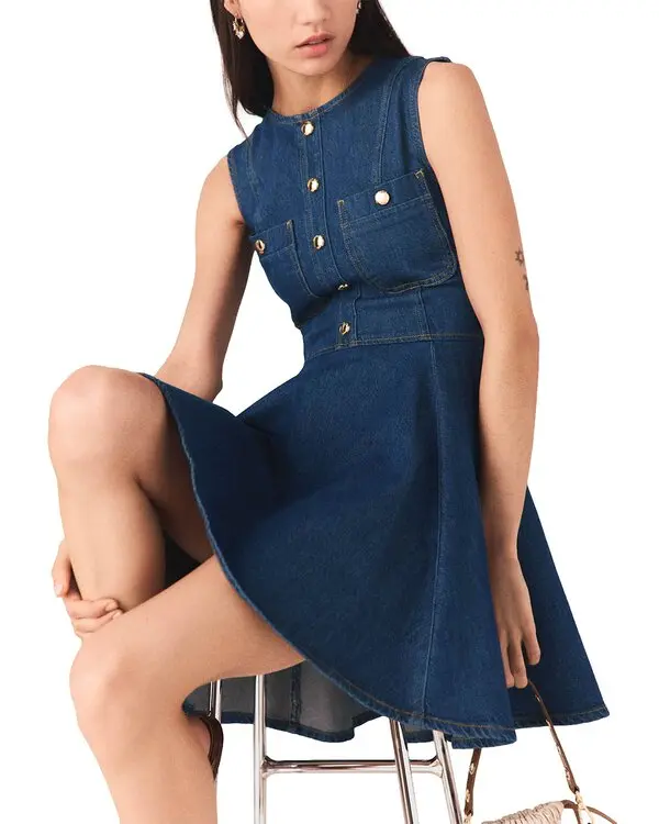 Maje Risunim Flared Mini Denim Dress - Navy