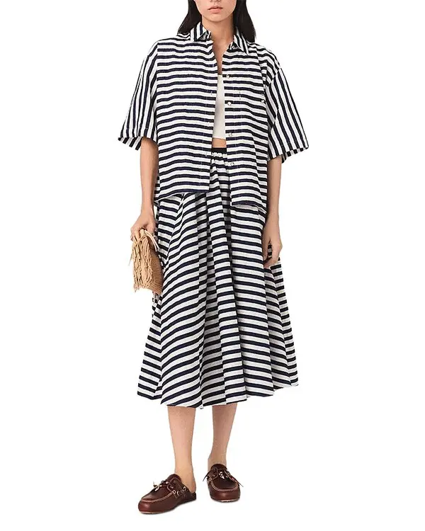 Maje Jalais Striped Midi Skirt - White/blue