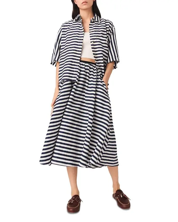 Maje Jalais Striped Midi Skirt - White/blue