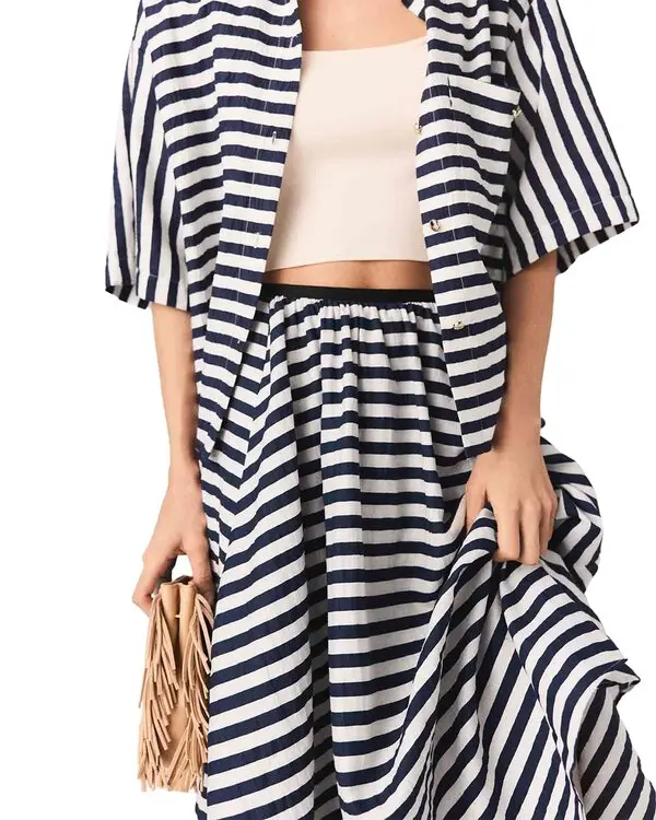 Maje Jalais Striped Midi Skirt - White/blue