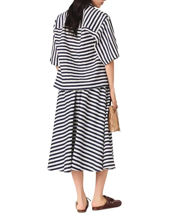 Maje Jalais Striped Midi Skirt - White/blue