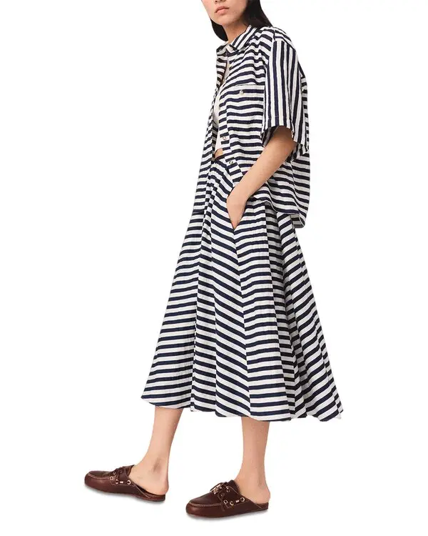 Maje Jalais Striped Midi Skirt - White/blue