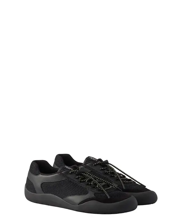 Prada Speedrock Leather And Mesh Fabric Sneakers - Black