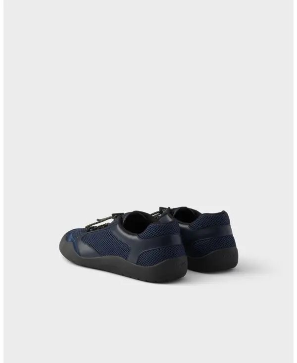 Prada Speedrock Leather And Mesh Fabric Lace-up Sneakers - Navy