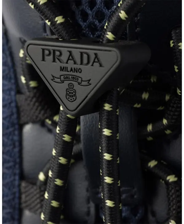 Prada Speedrock Leather And Mesh Fabric Lace-up Sneakers - Navy
