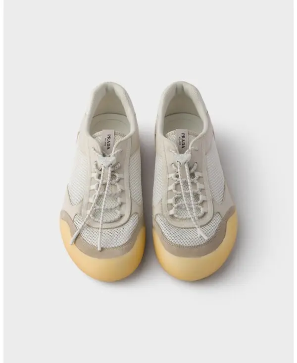Prada Speedrock Leather And Mesh Sneakers - Neutral