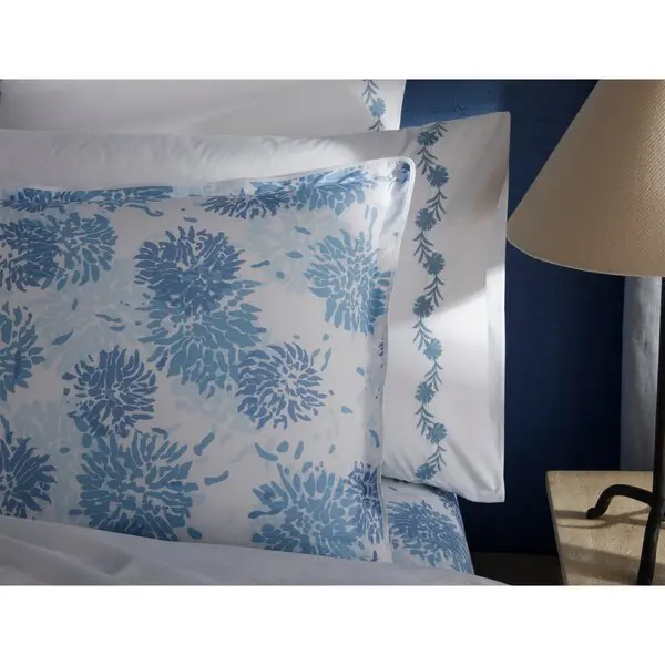 MATOUK Chrysanthemum Fitted Sheet, Queen - Blue