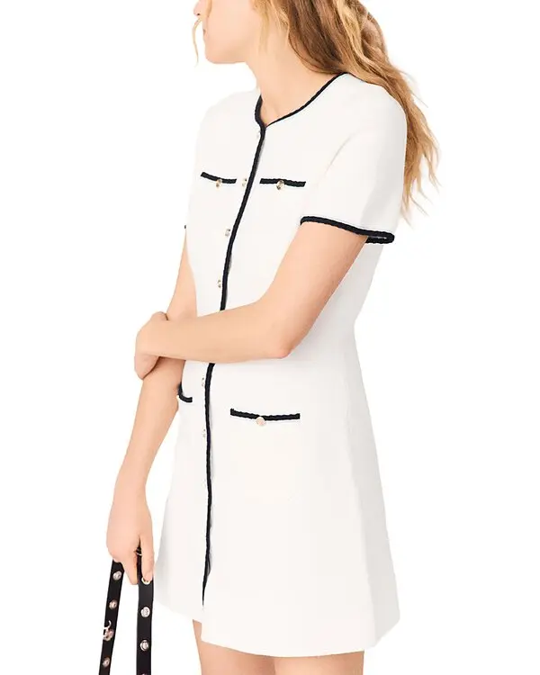 Maje Rirsalino Contrast Trim Button Front Dress - Ecru