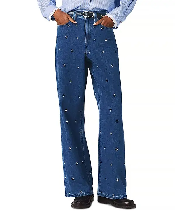 Maje Pant In City Rhinestone Wide Jeans