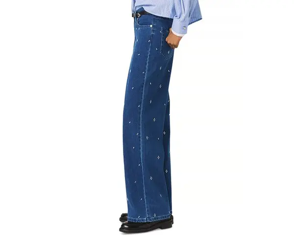 Maje Pant In City Rhinestone Wide Jeans