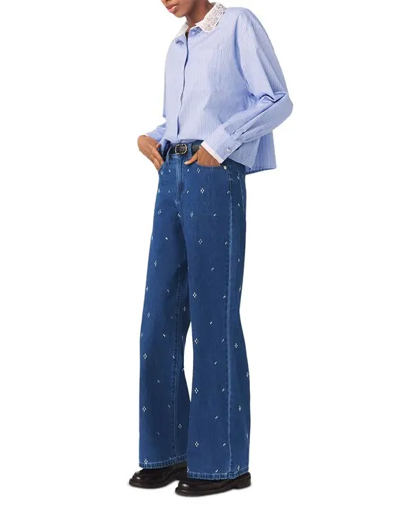 Maje Pant In City Rhinestone Wide Jeans