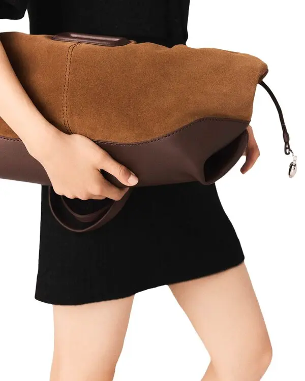 Maje M Large Suede & Leather Tote