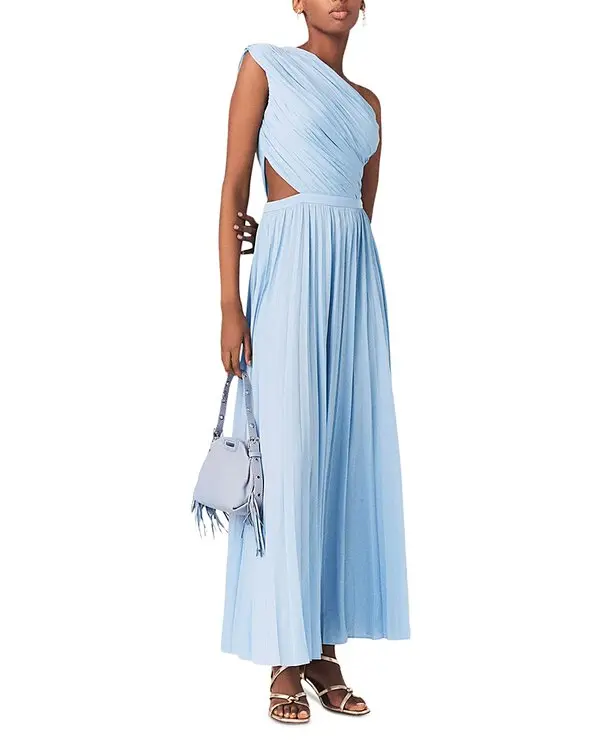 Maje Revi Asymmetric Pleated Maxi Dress - Blue Sky