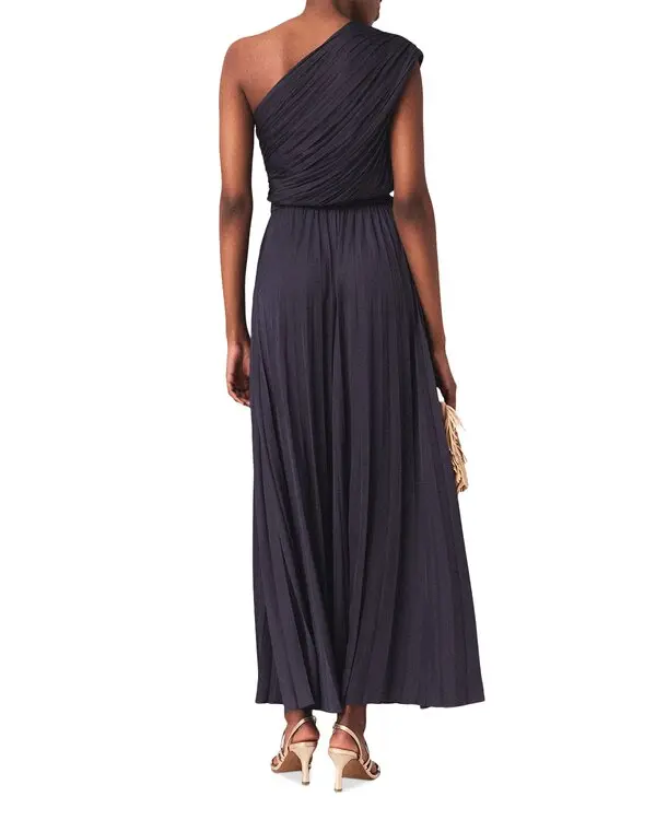 Maje Revi Asymmetric Pleated Maxi Dress - Navy